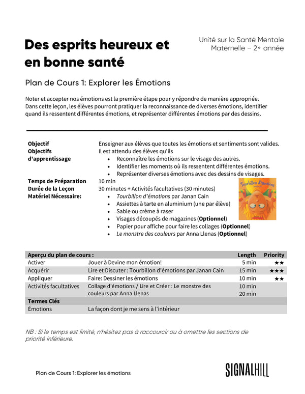 Plan de cours 1: Explorer les Émotions – Signal Hill