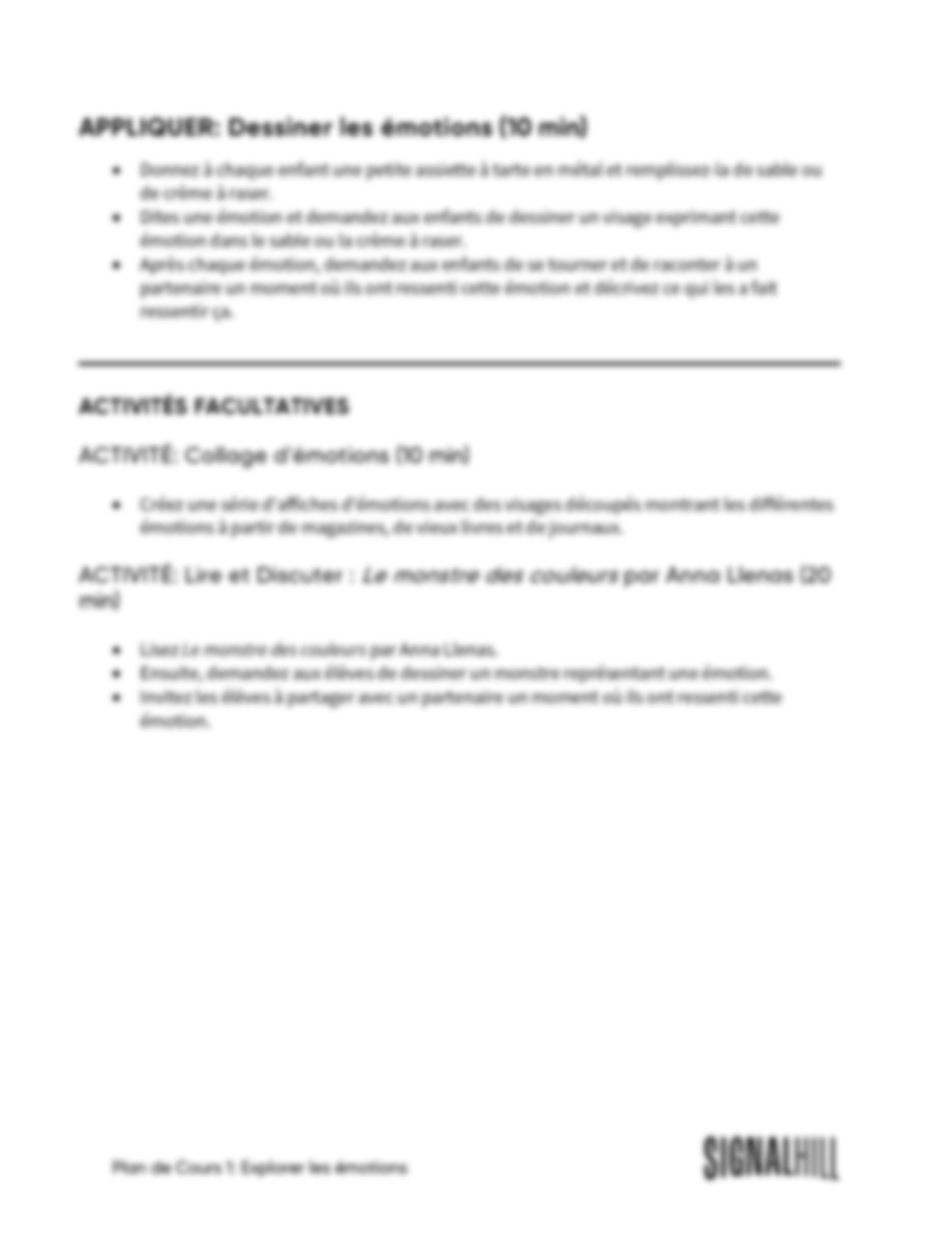 Plan de cours 1: Explorer les Émotions – Signal Hill