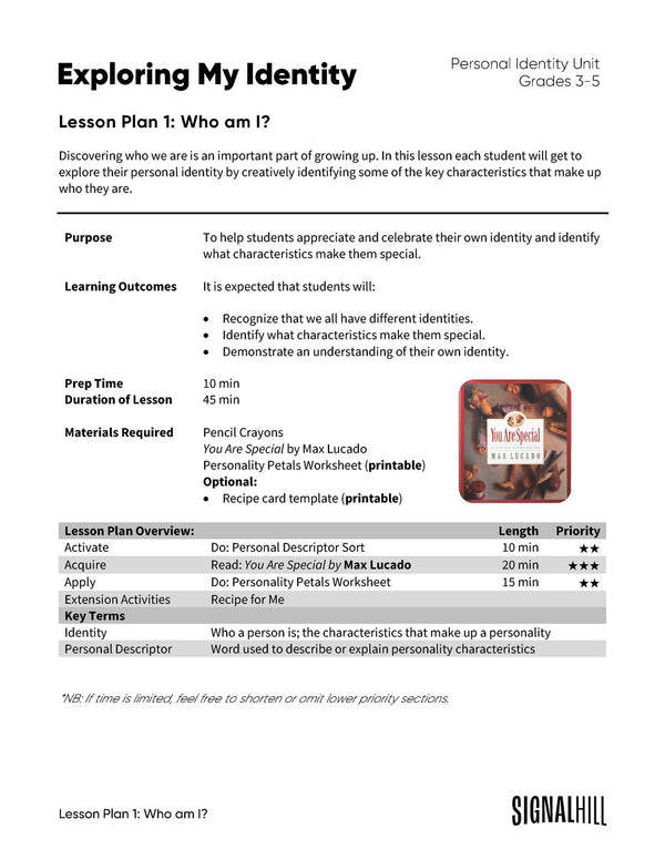 Exploring My Identity - Lesson Plan Bundle - Grades 3-5 – Signal Hill