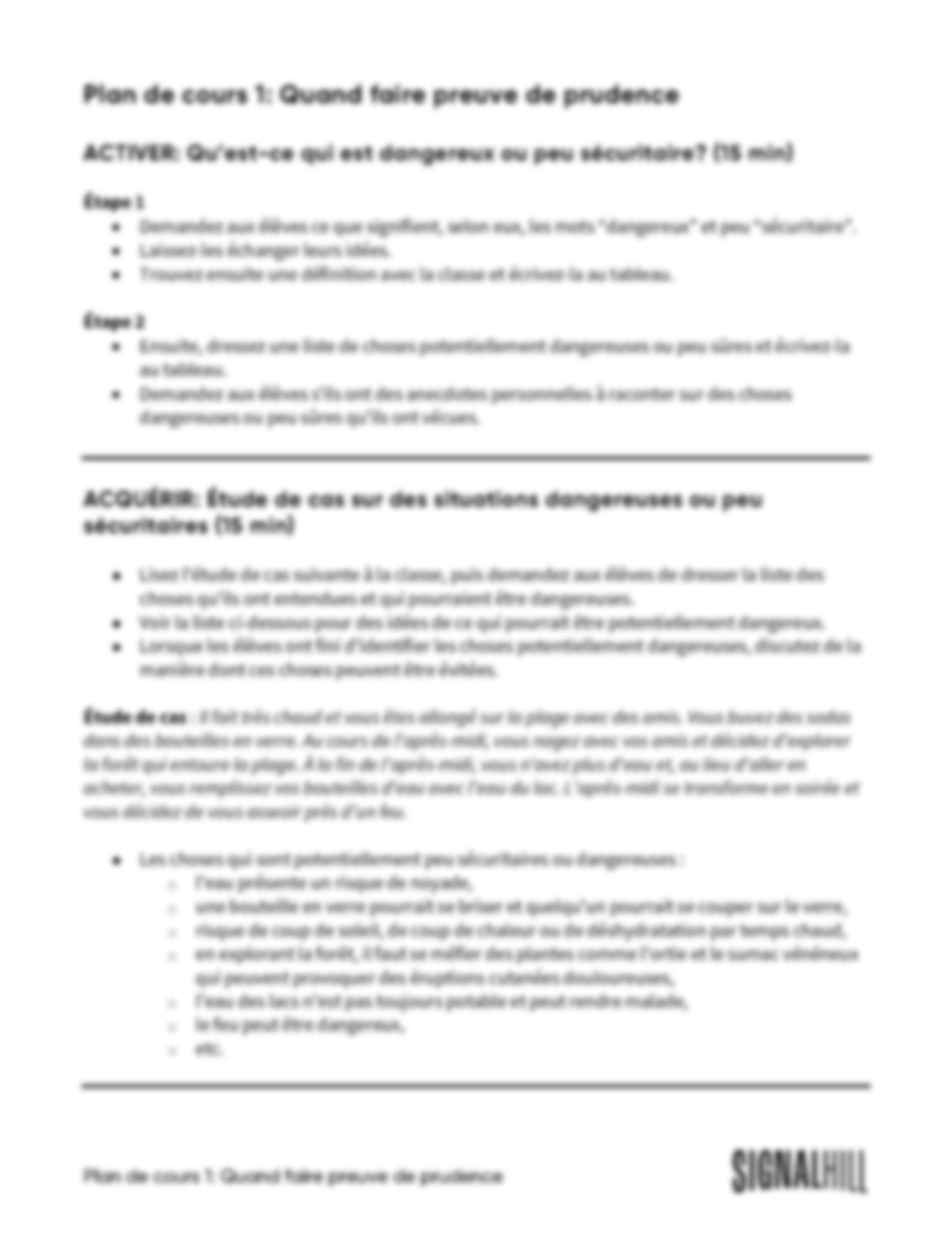 Plan de cours 1: Quand faire preuve de prudence – Signal Hill