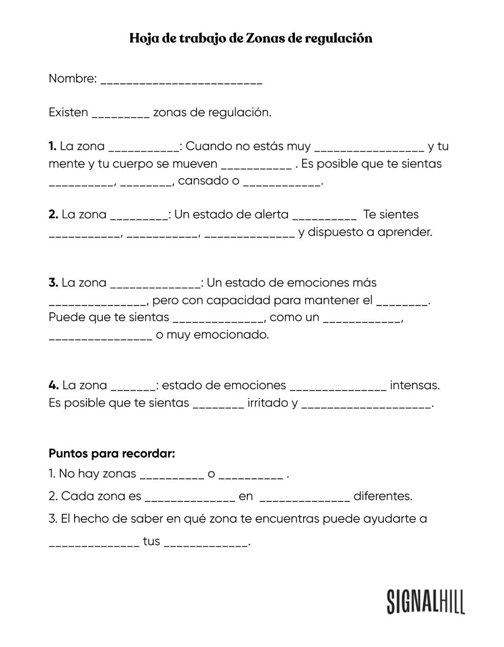Lección 2: Zonas de Regulación Emocional – Signal Hill