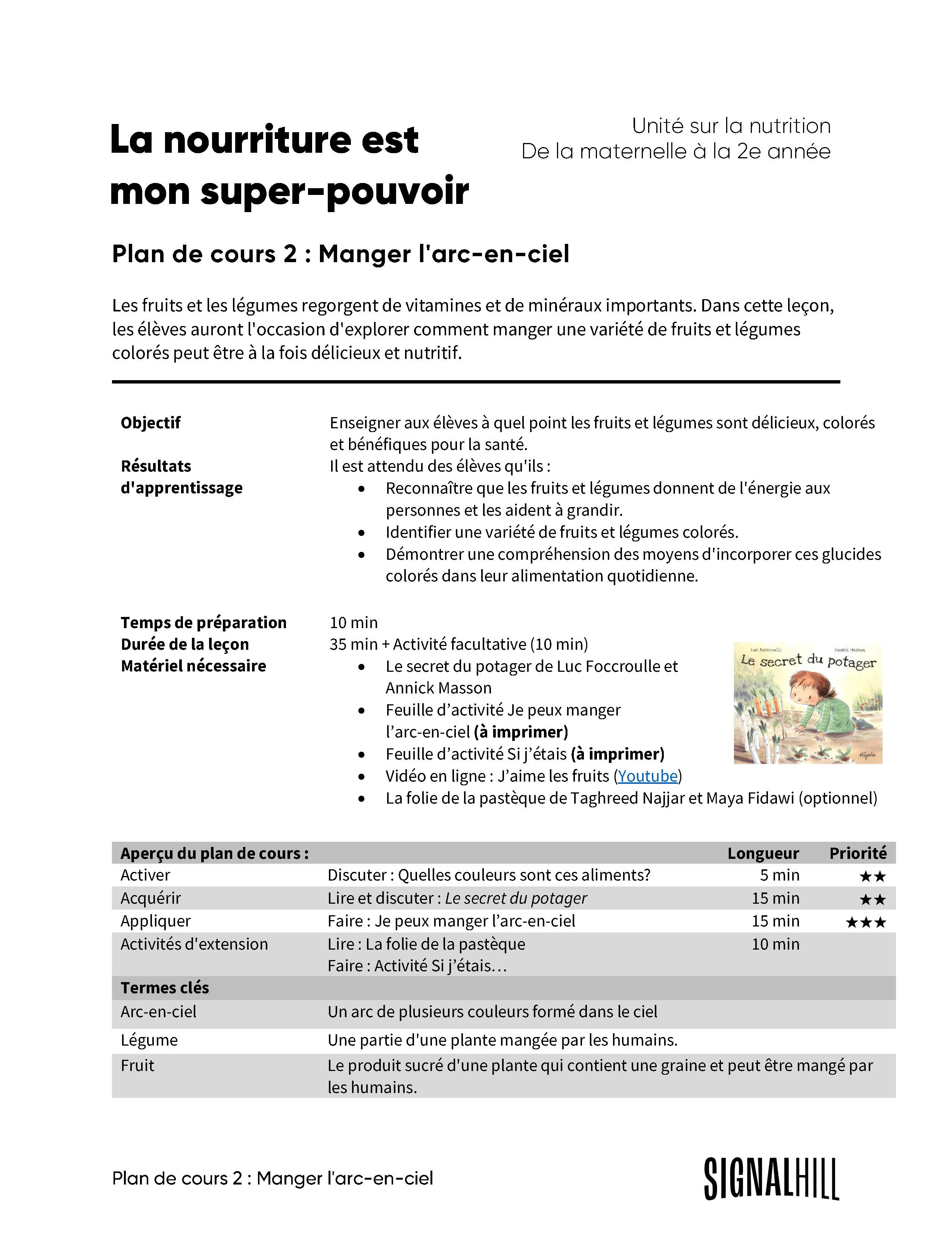 La nourriture est mon super-pouvoir - Ensemble de plans de cours (4 pl ...