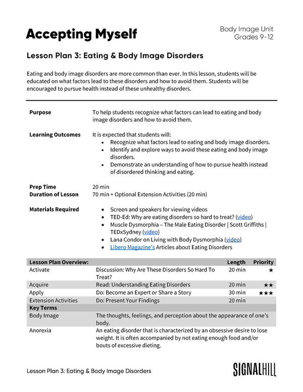 Grades 9-12 Lesson Plan: Eating & Body Image Disorders – Signal Hill