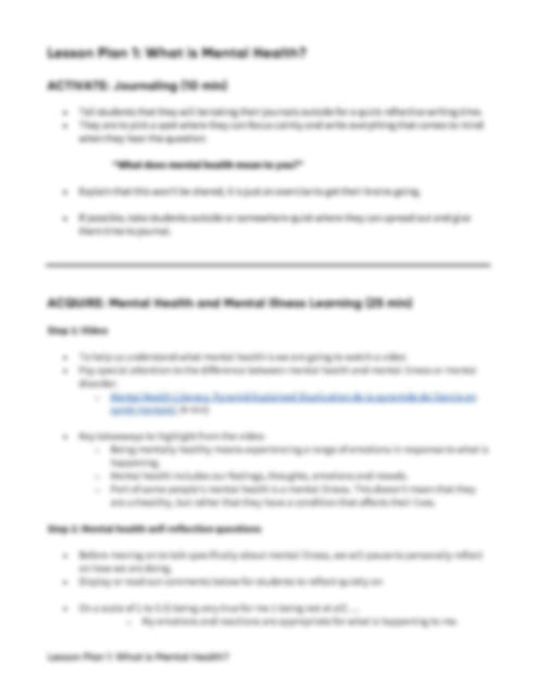 Grades 6 - 8 Lesson Plan: What is Mental Health? – Signal Hill