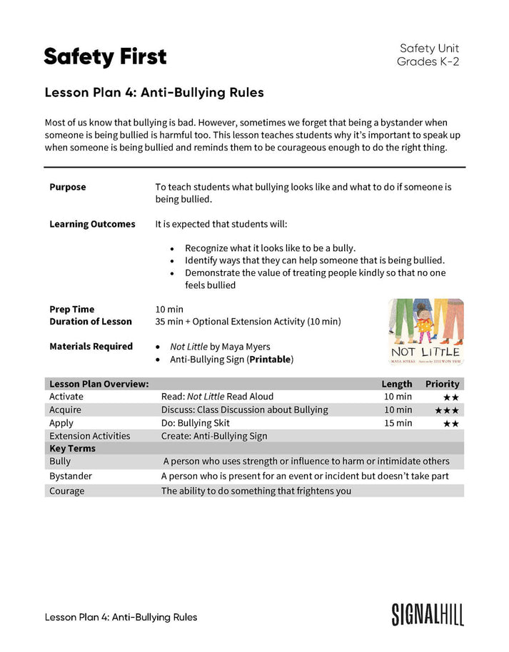 Grades K-2 Lesson Plan: Anti-Bullying Rules – Signal Hill