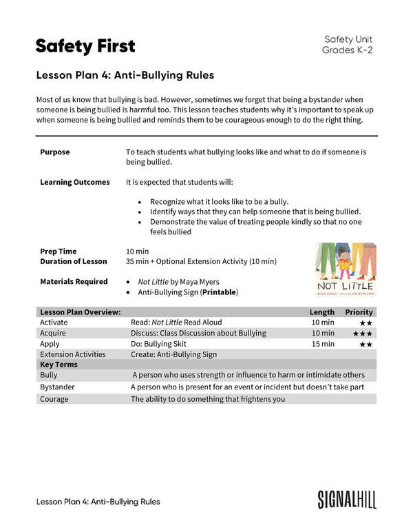 Safety First - Lesson Plan Bundle - Grades K-2 – Signal Hill