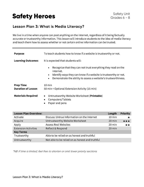 Safety Heroes - Lesson Plan Bundle - Grades 6-8 – Signal Hill